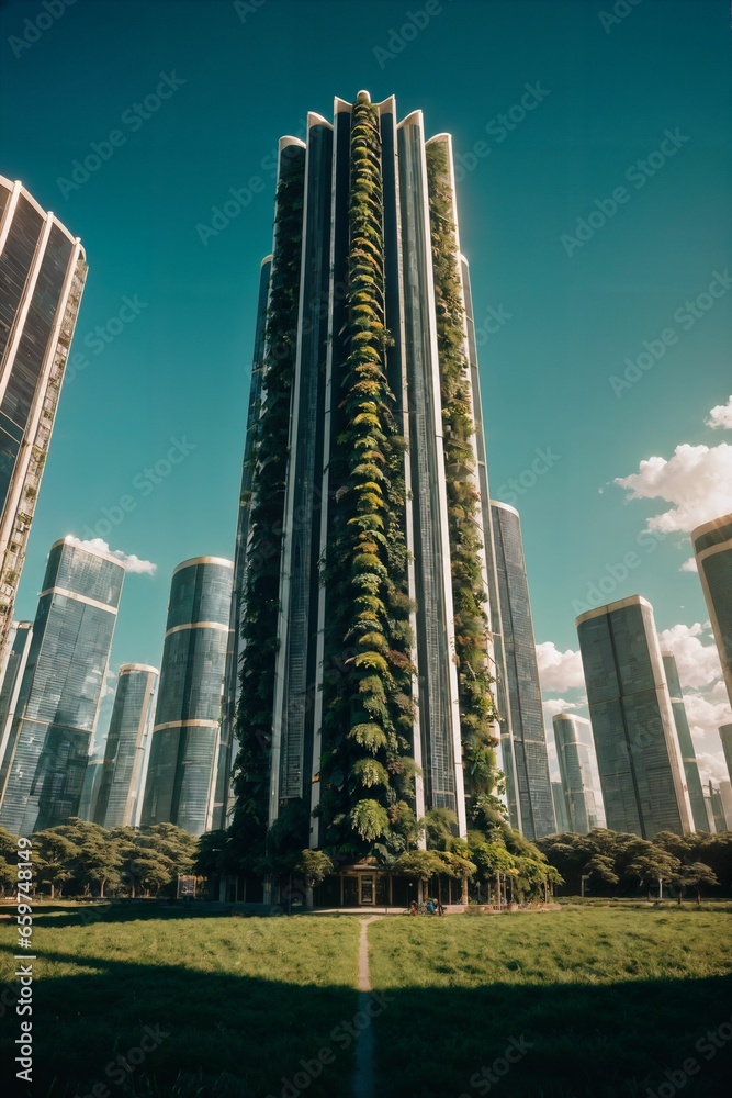 green building cityscape, tree nature futuristic, urban high sky, enery ...