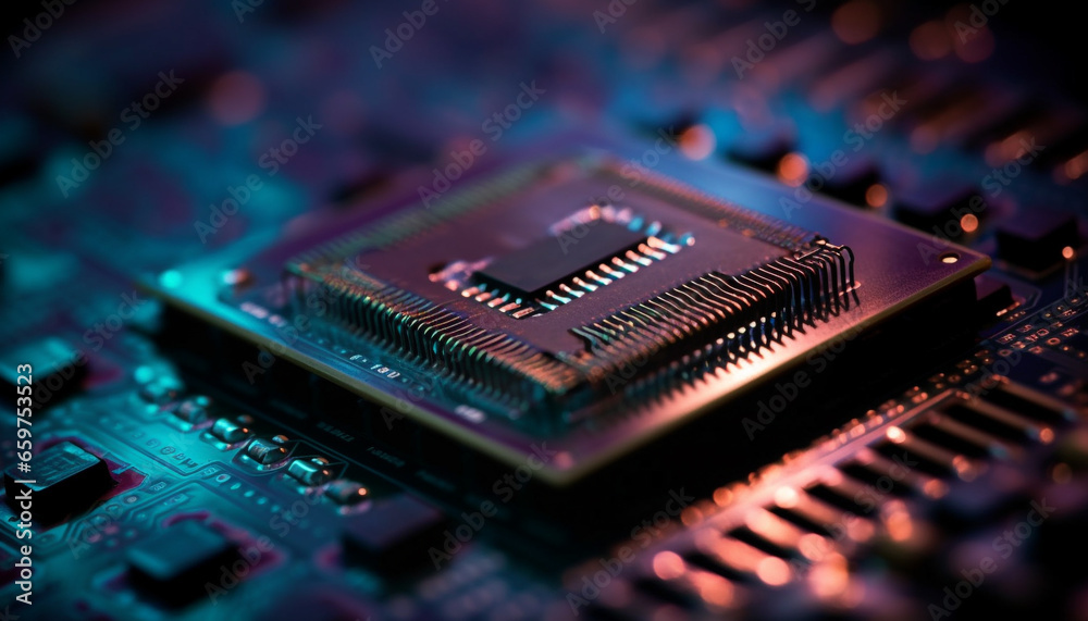 Complexity of computer chip circuit board a futuristic engineering marvel generated by AI Stock ...
