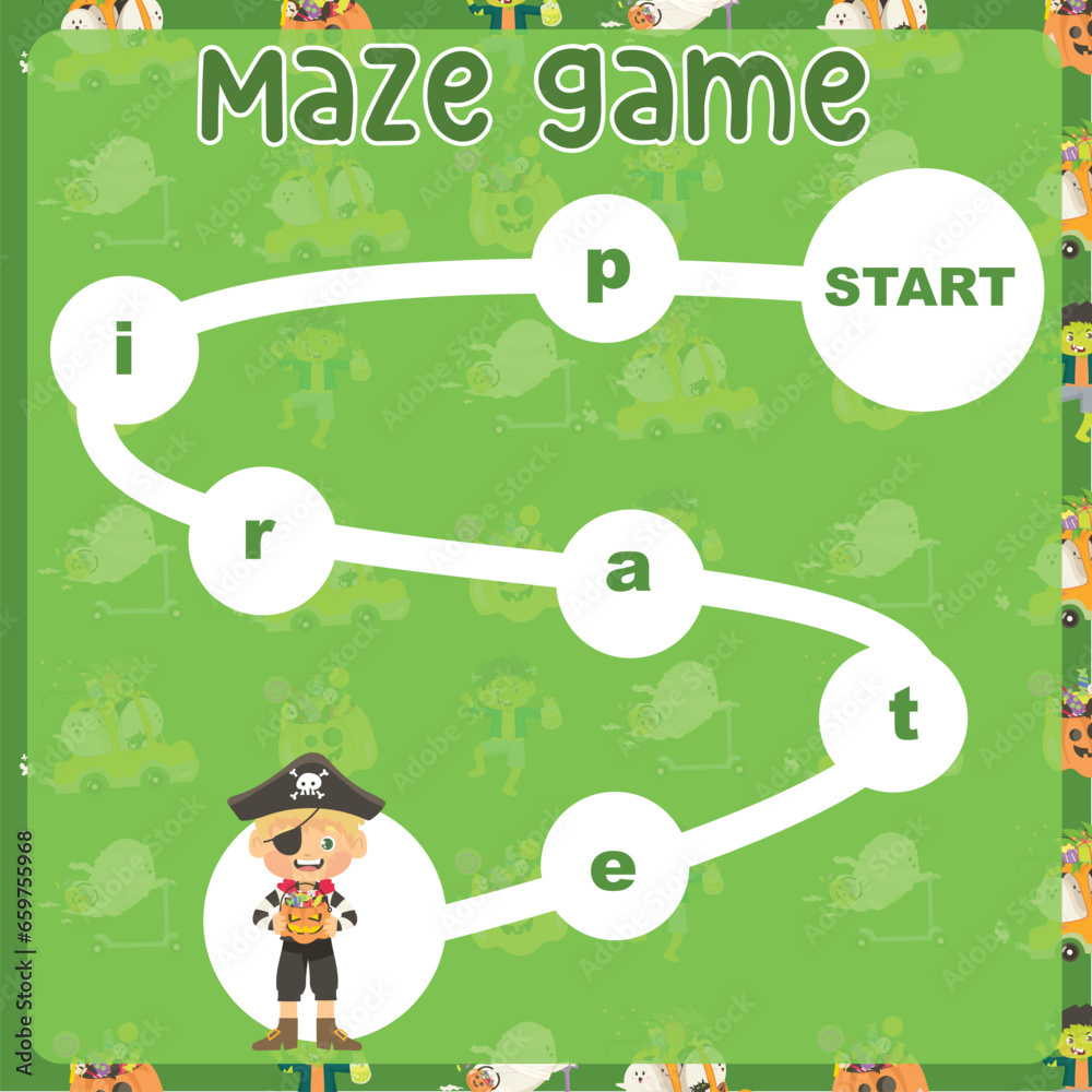 Maze game worksheet for kids with Halloween theme. Worksheet for ...