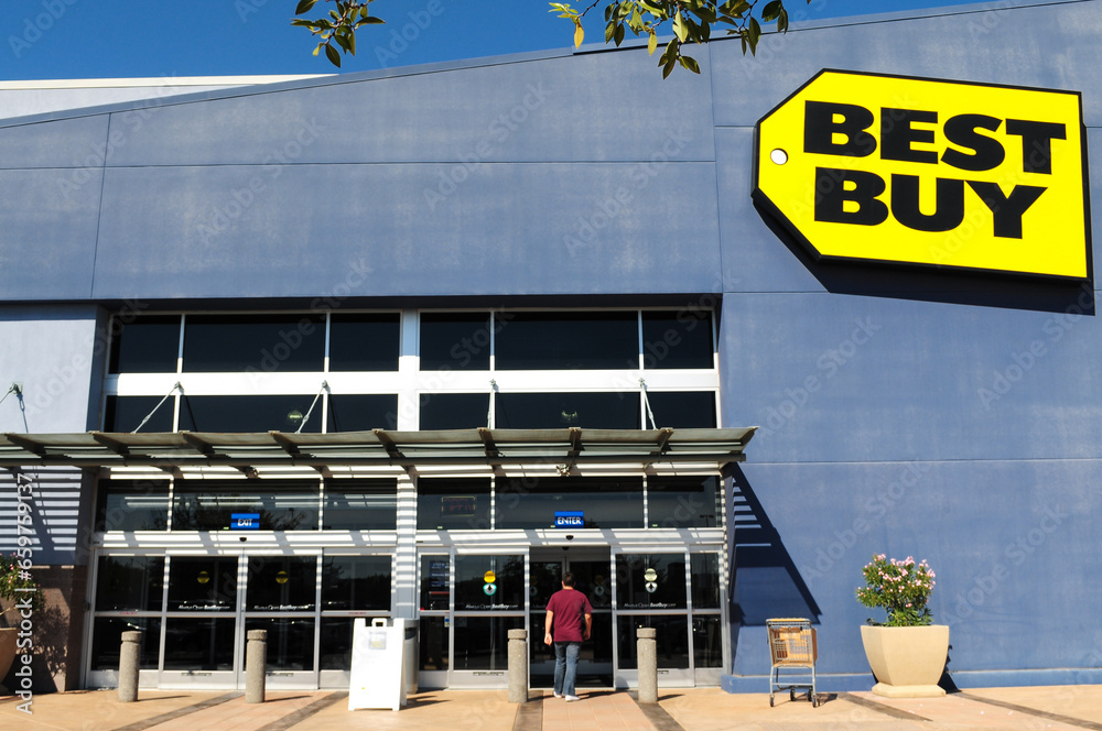 The storefront of a Best Buy electronics store showcasing the retailer ...
