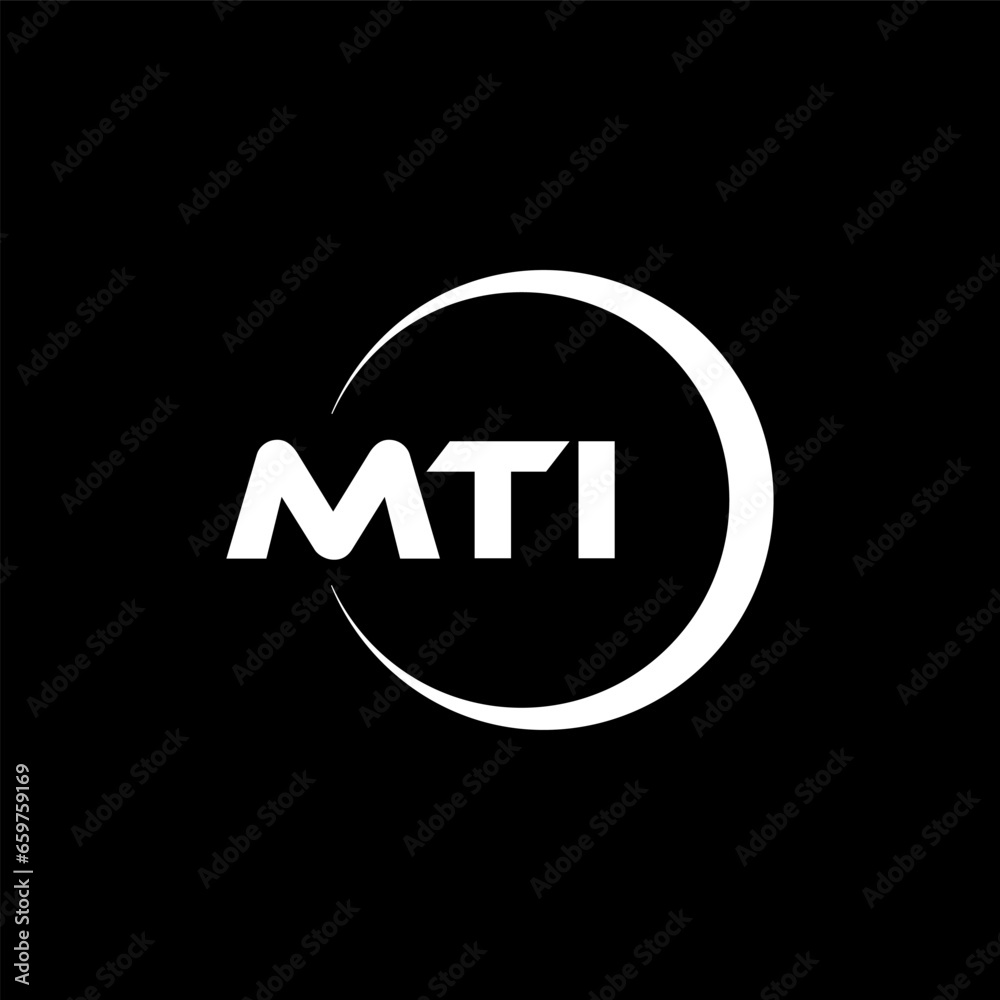 MTI letter logo design with black background in illustrator, cube logo ...