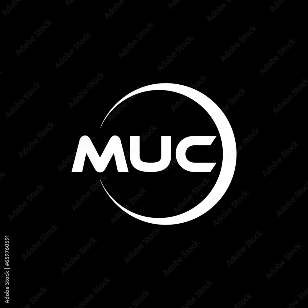 MUC letter logo design with black background in illustrator, cube logo ...