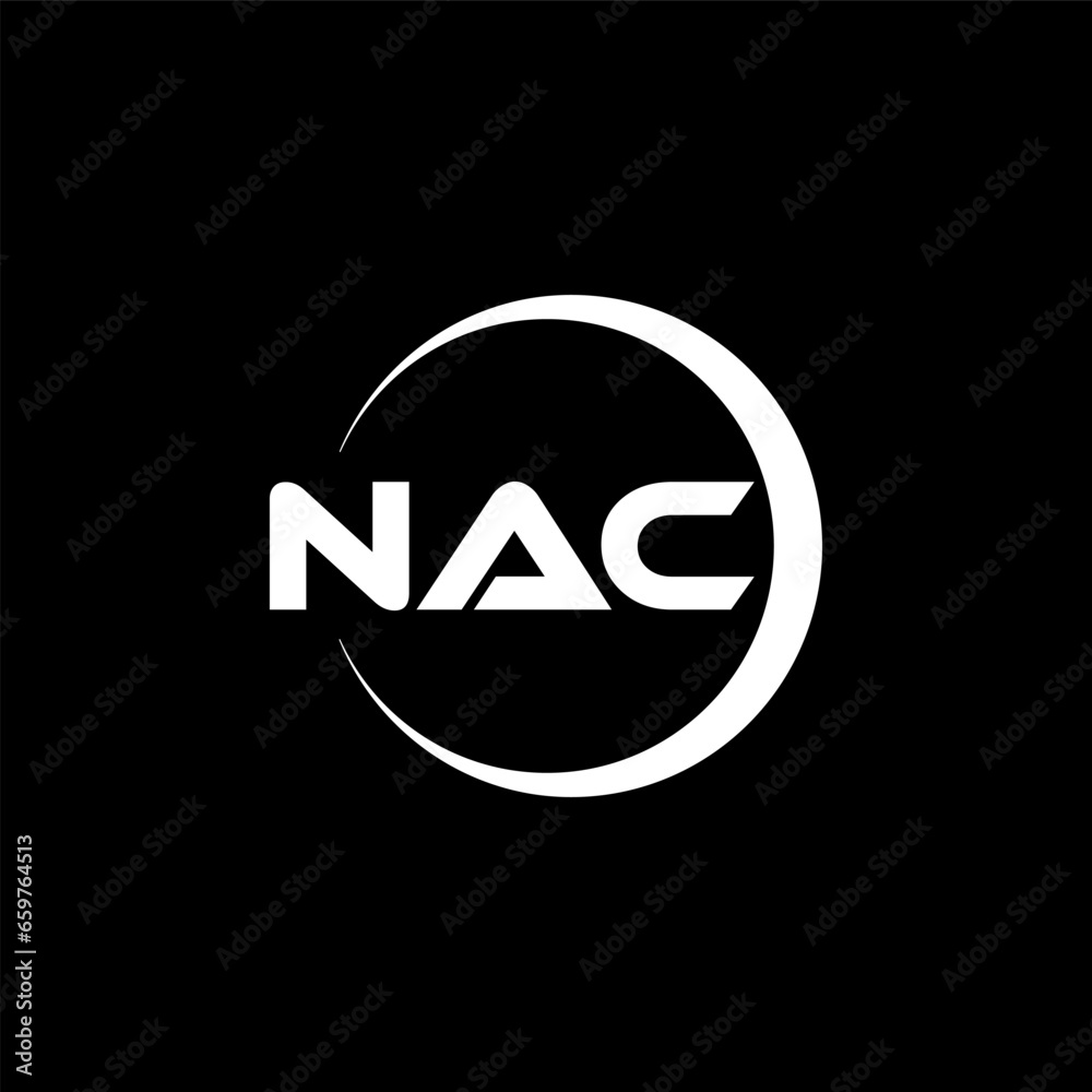 NAC letter logo design with black background in illustrator, cube logo ...