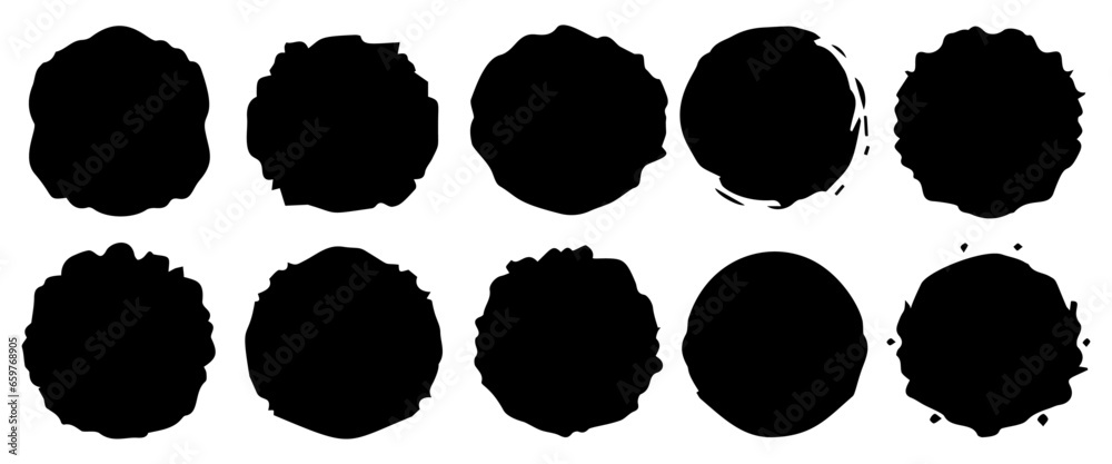 set of black round shapes, circles frame on transparent background ...