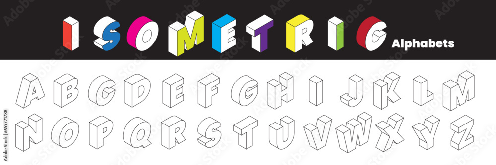 outline isometric font type. 3d letter typeface. vector Stock Vector | Adobe Stock