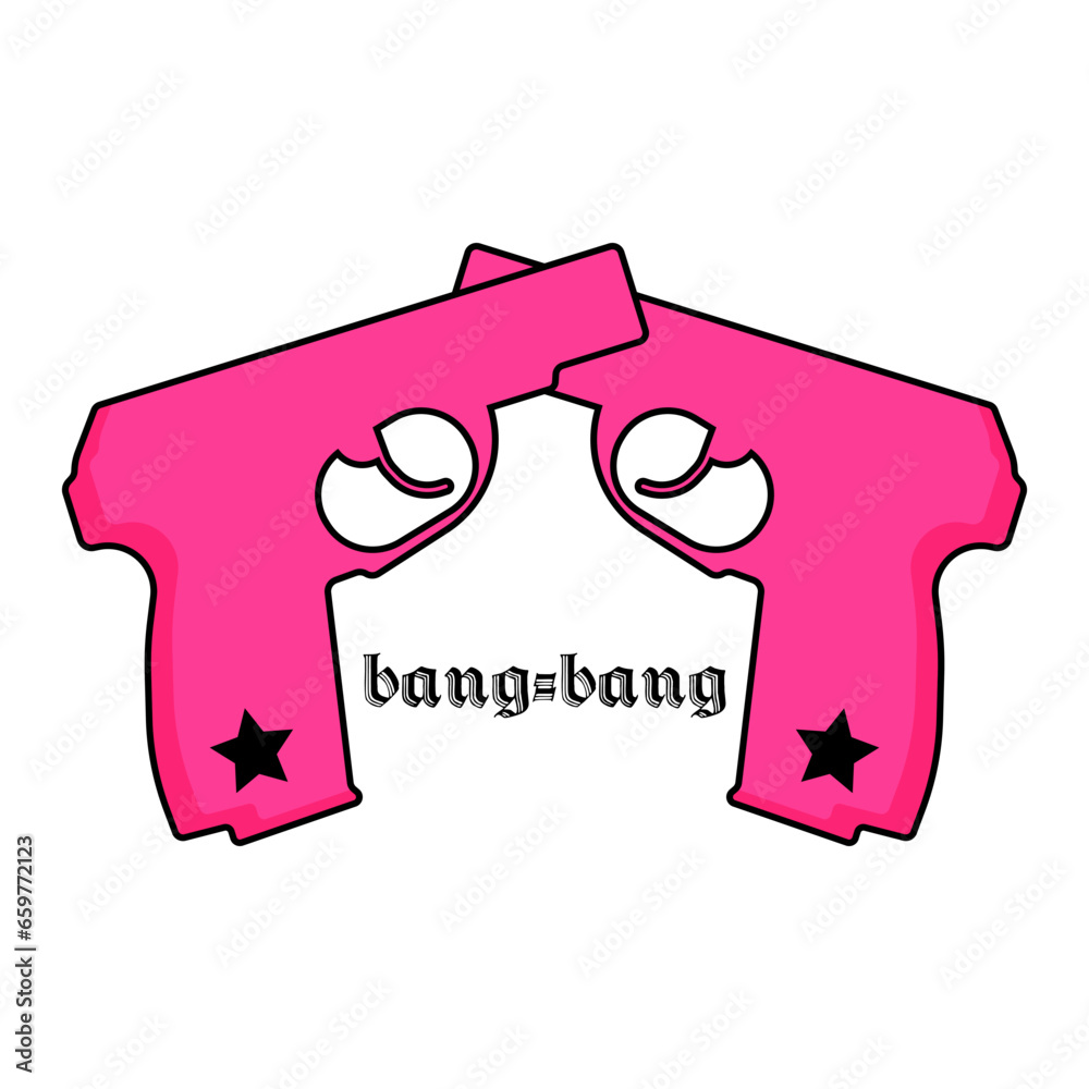 Pink crossed pistols, guns and the inscription bang-bang. Gothic ...