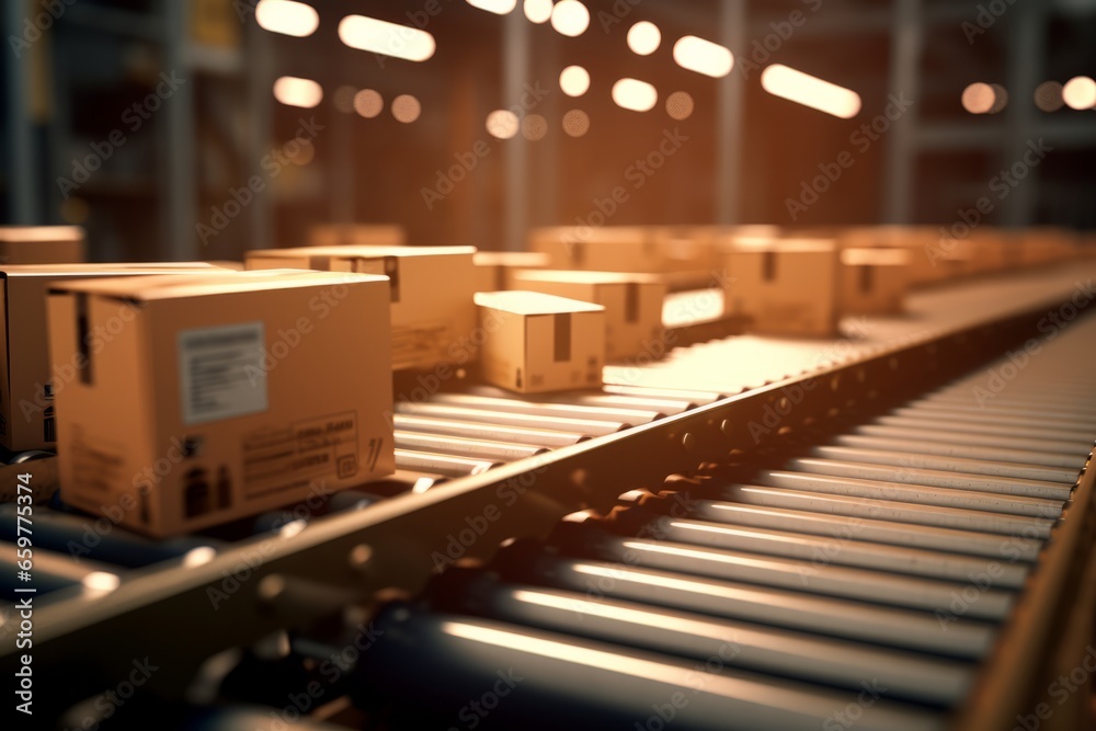 Conveyor Chain of Shipping Boxes - Efficient Delivery System Concept ...