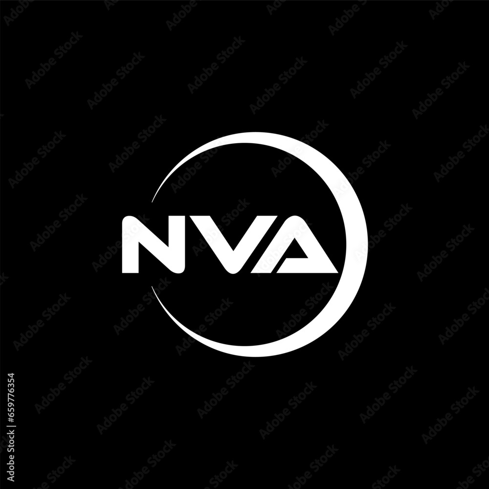 NVA letter logo design with black background in illustrator, cube logo ...