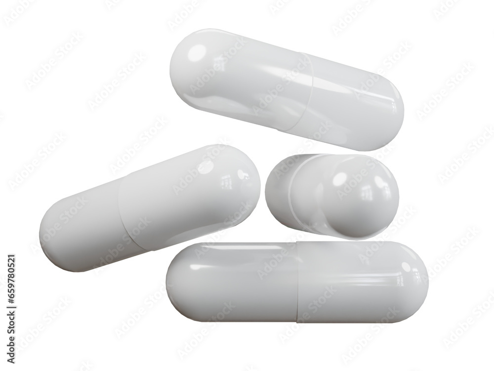 PSD Medicine pills capsule stack 3D rendered with transparent ...
