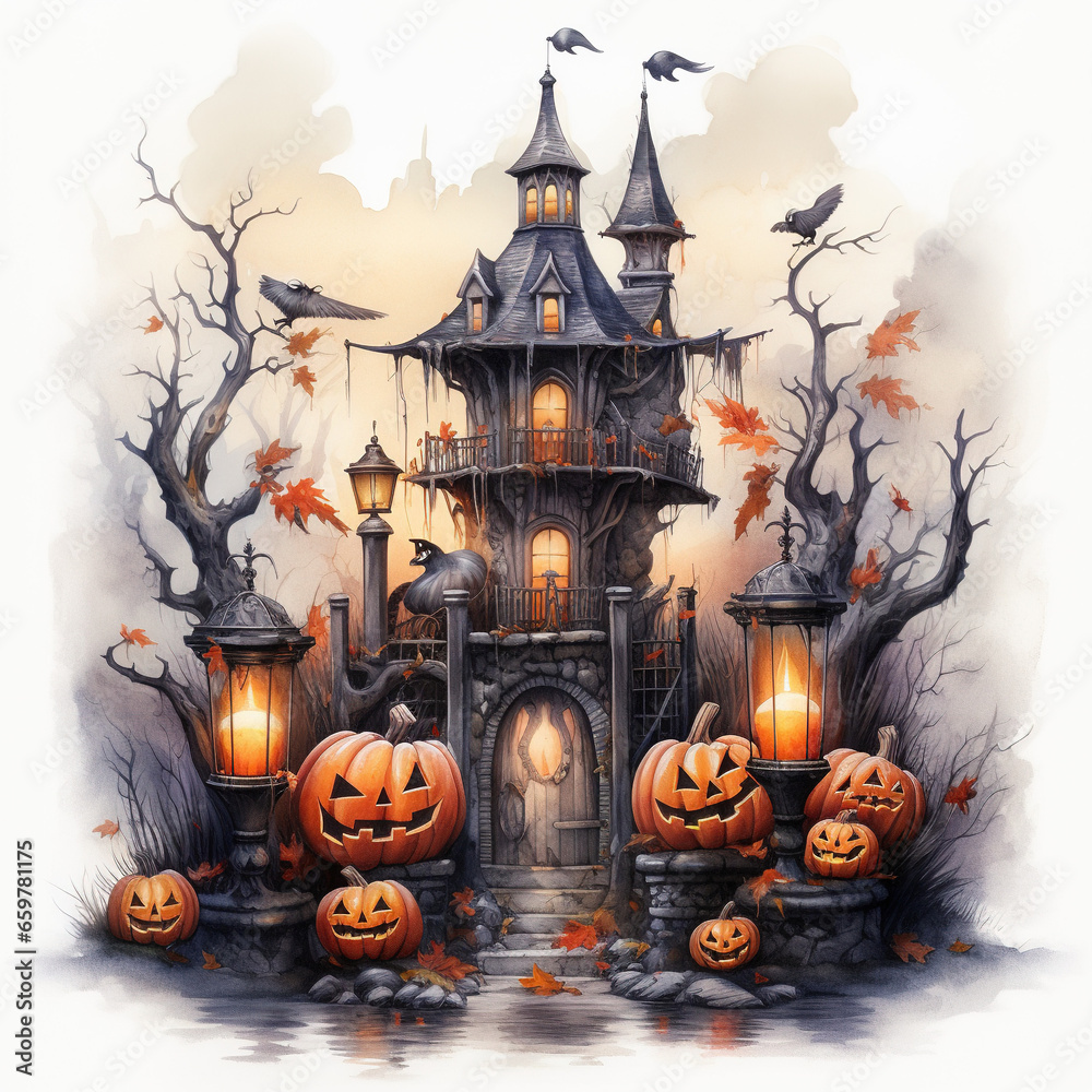 Watercolor Halloween Horreur Scene Digital Paper Clip Art Sublimation ...