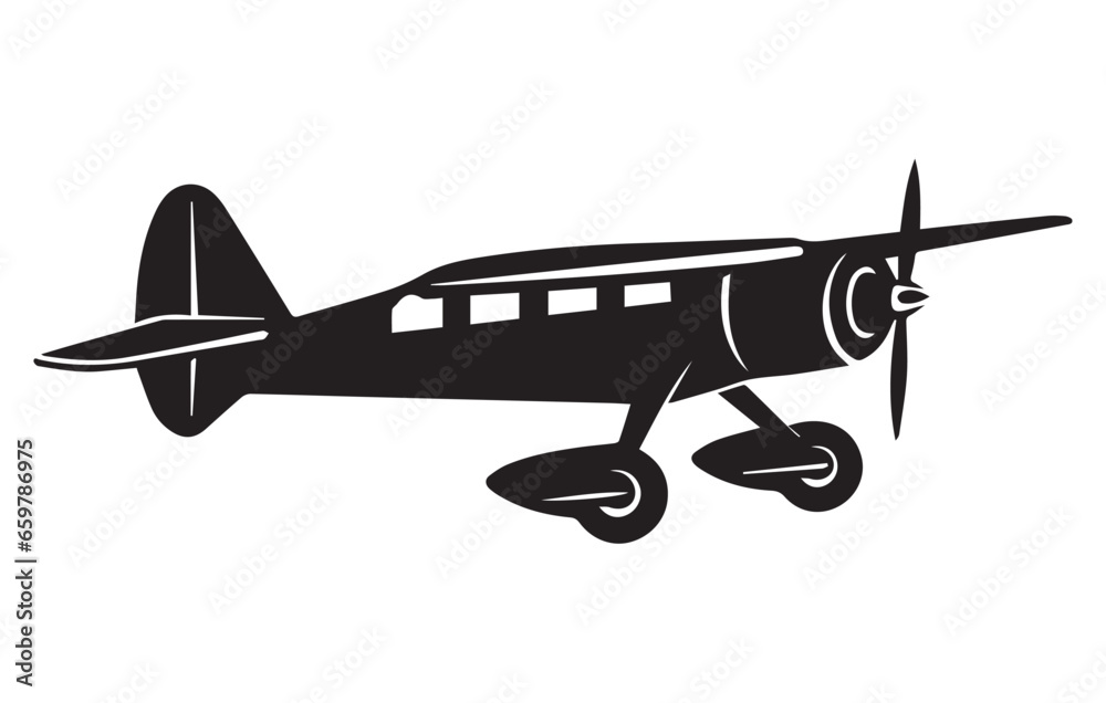 Vector retro biplane silhouettes set.vector illustrated propeller ...