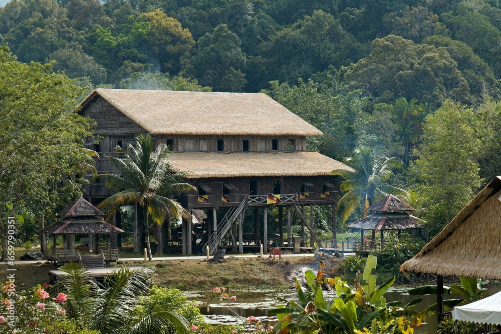 Melanau Tall House at Sarawak Cultural Village Santubong. Borneo island ...