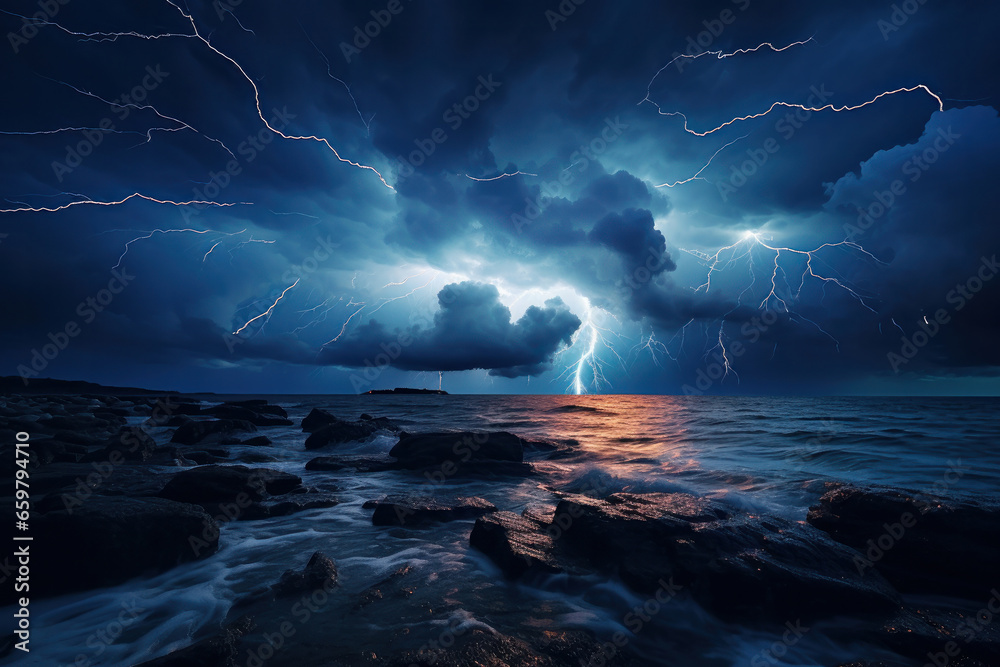 Electric moment Lightning marks the beginning of a summer storm. AI ...