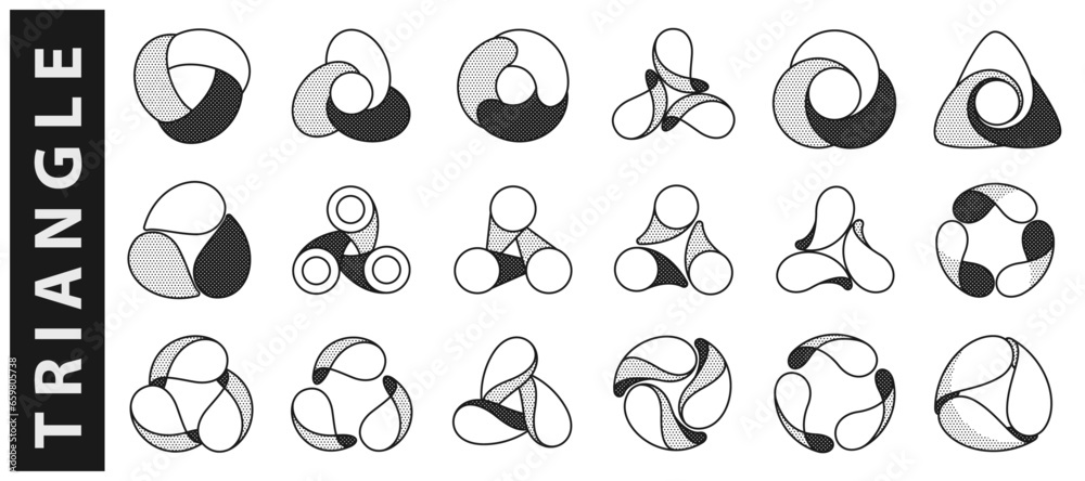 Triangle logos set. Yin and yang overlapping emblems. Optical ...