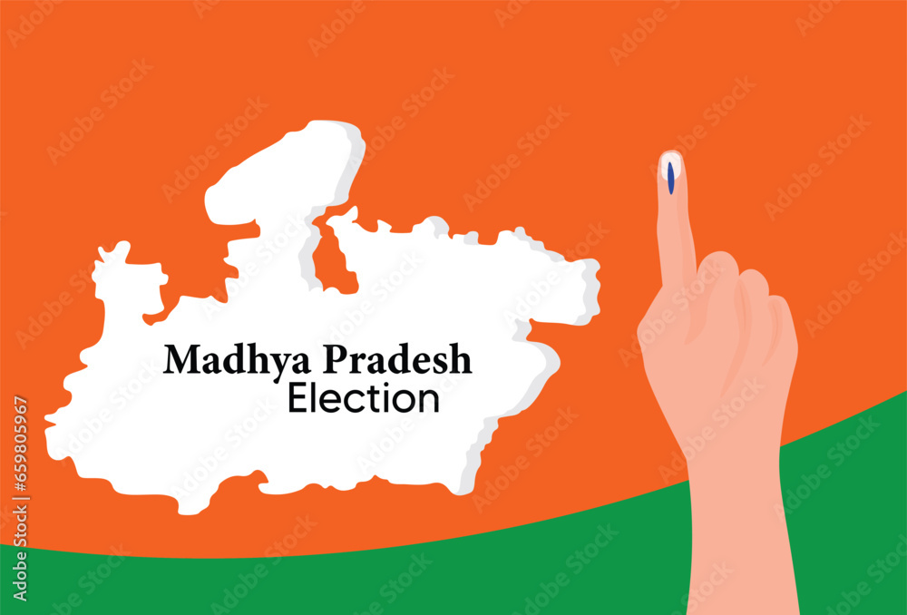 Madhya Pradesh election 2023 with map geographical area and voting sign ...