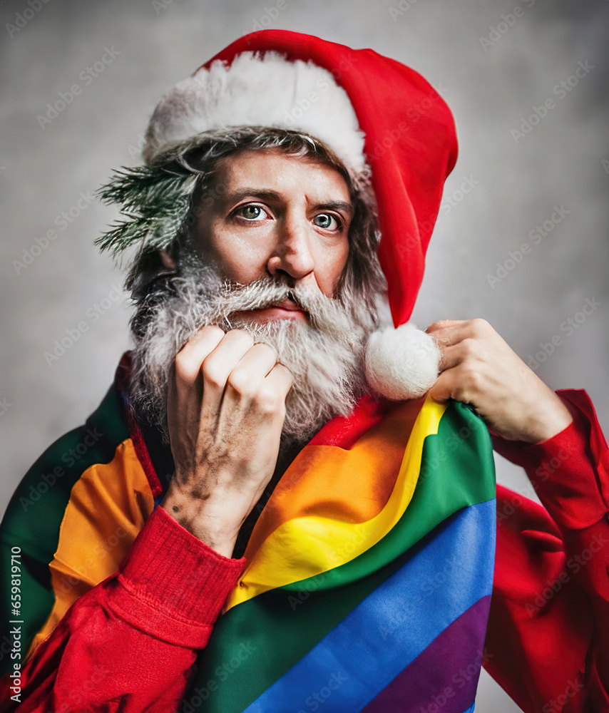 LGBTQ Santa with Pride Flag Portrait – Festive and Inclusive Holiday ...