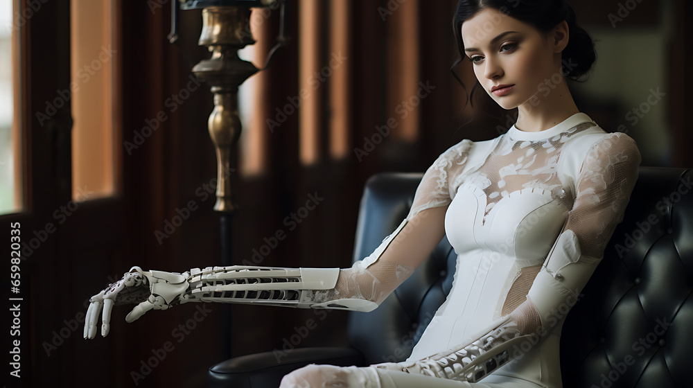 portrait of a young girl with disability wearing sensory bionic ...