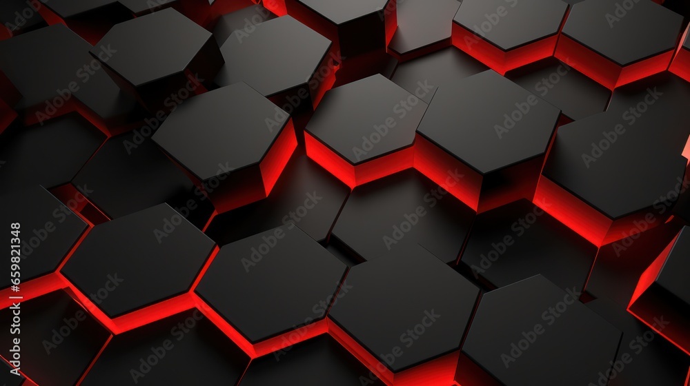 Abstract dark hexagon pattern on red neon background technology style ... Abstract dark hexagon pattern on red neon background technology style ...