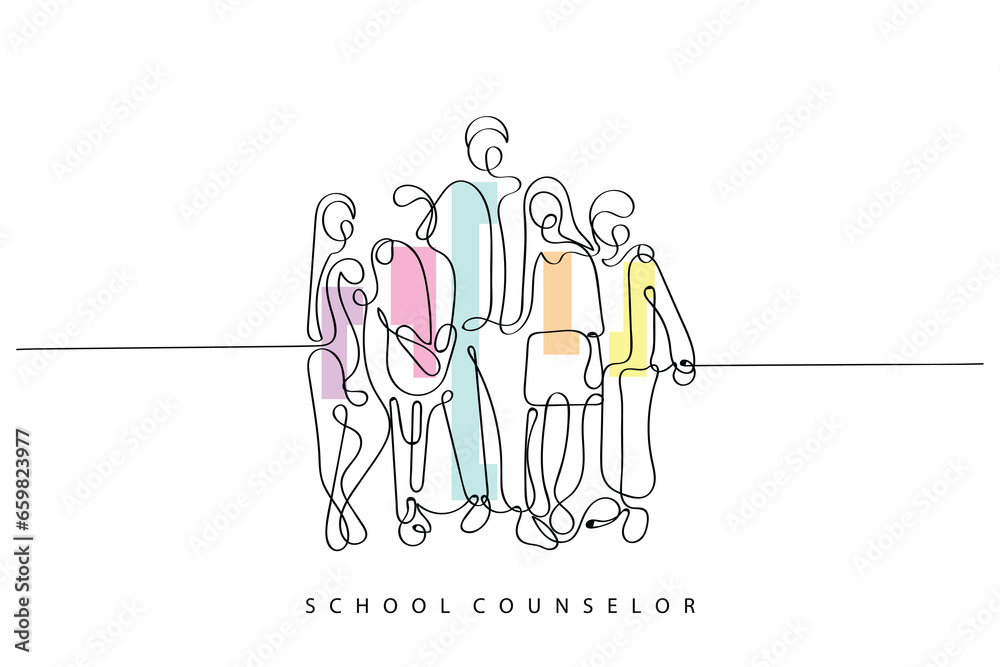 Continuous line art of a school counselor in a session with a kid ...