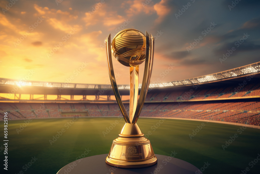 World cup trophy on empty stadium background. Stock Photo | Adobe Stock