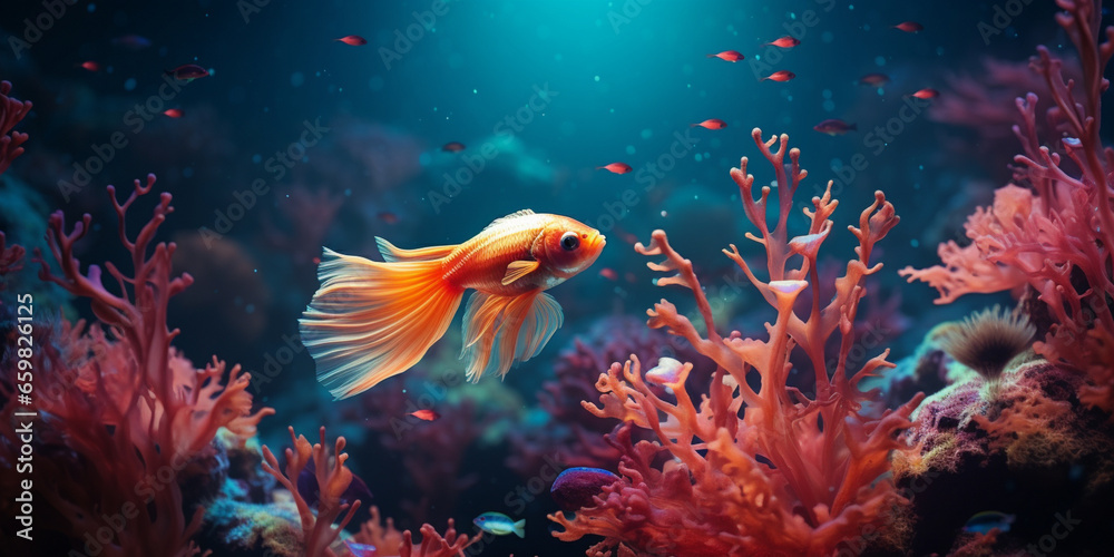 Underwater close-up of a colorful fish, Beautiful underwater landscape ...