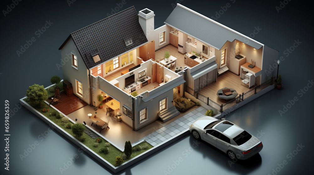 Computer 3d visualization of the house plan, layout of the house ...