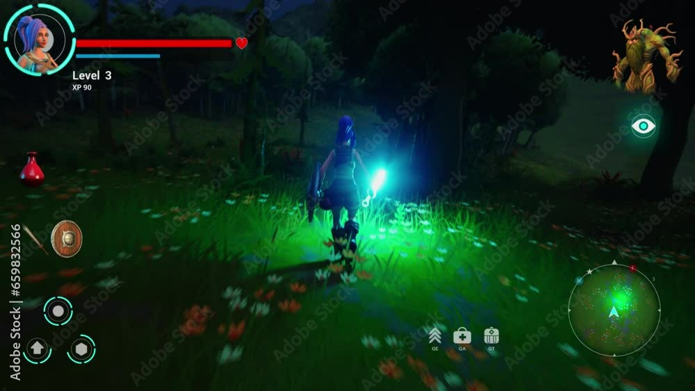 Night Video Game Mock-up: Playable Character in 3D Fantasy Role Playing ...