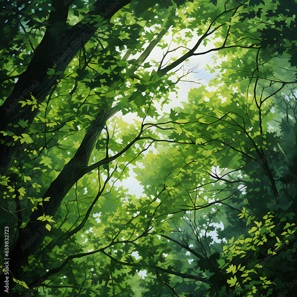 Heart of nature with forest canopy texture. The intricate play of light ...