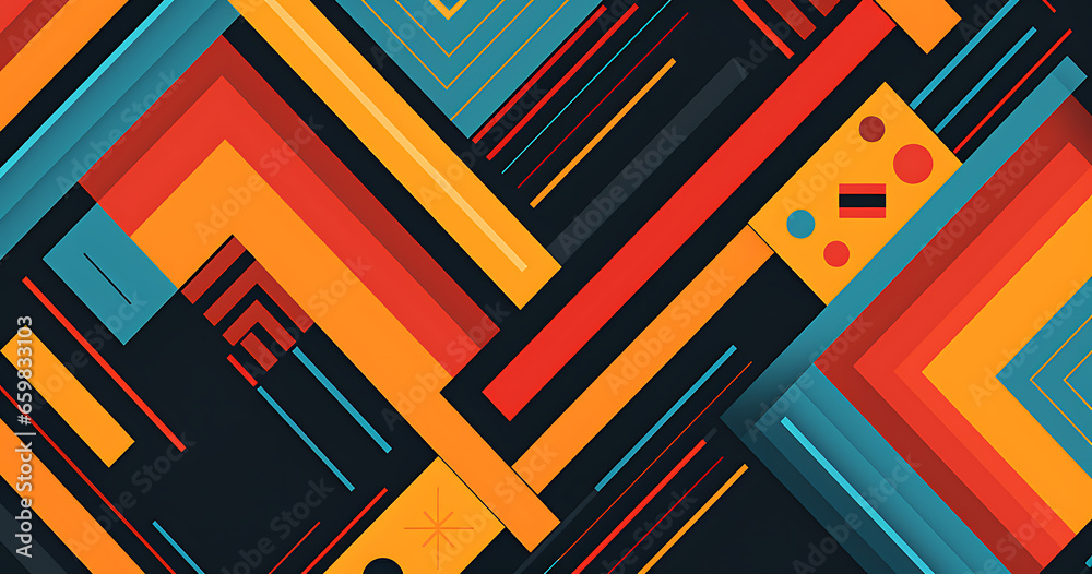 Retro geometric pattern background. Bold and vibrant colors combined ...