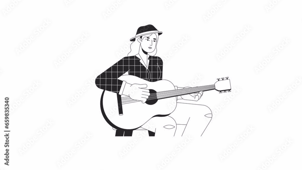 Vidéo Stock Guitarist girl plucking strings on acoustic guitar bw ...