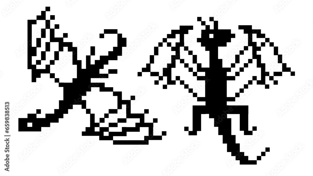 Black and white set with vector dragons in flight isolated on white ...