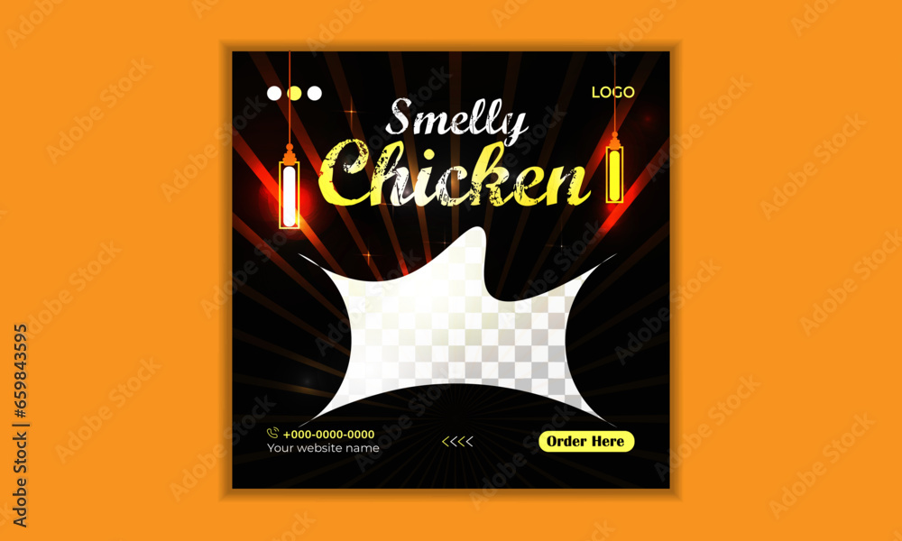 Food social media banner design template. Smelly chicken social media ...