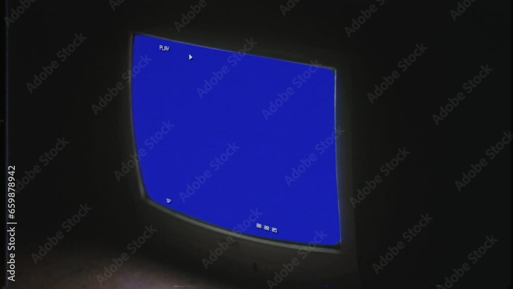 Retro TV Blue Screen VHS Time Code Effect Zoom Out Old Television. Old ...