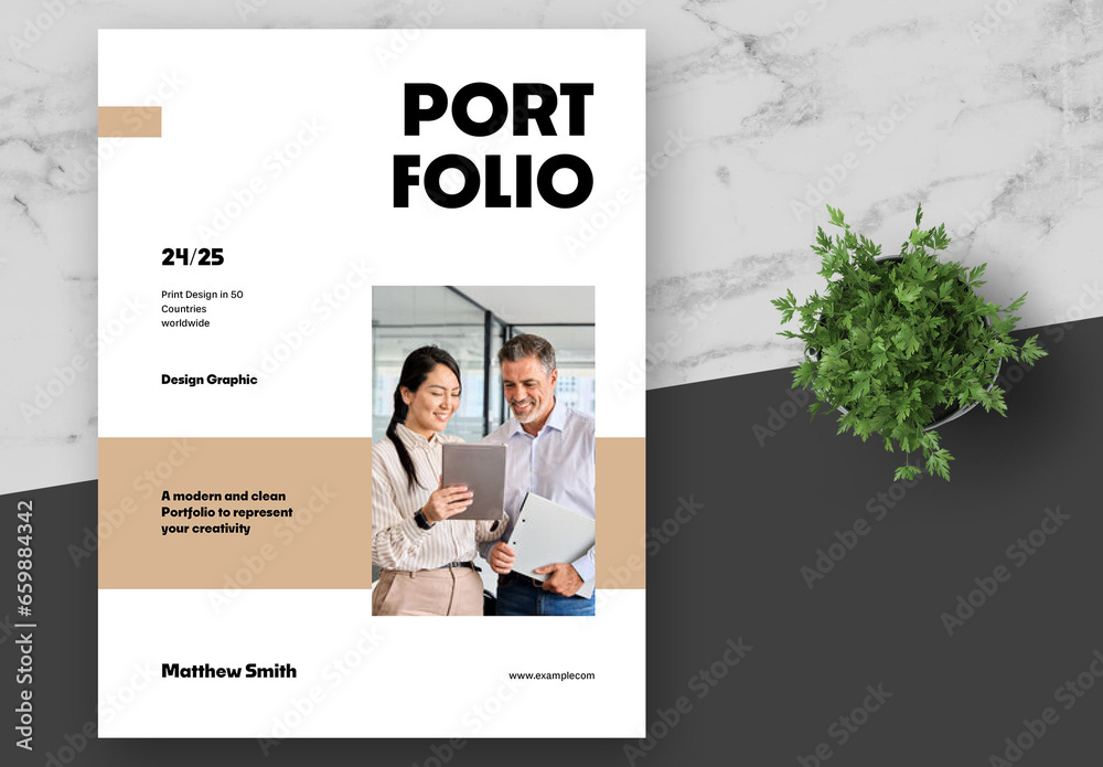White and Cream Graphic Designer Clean Portfolio Stock Template | Adobe ...
