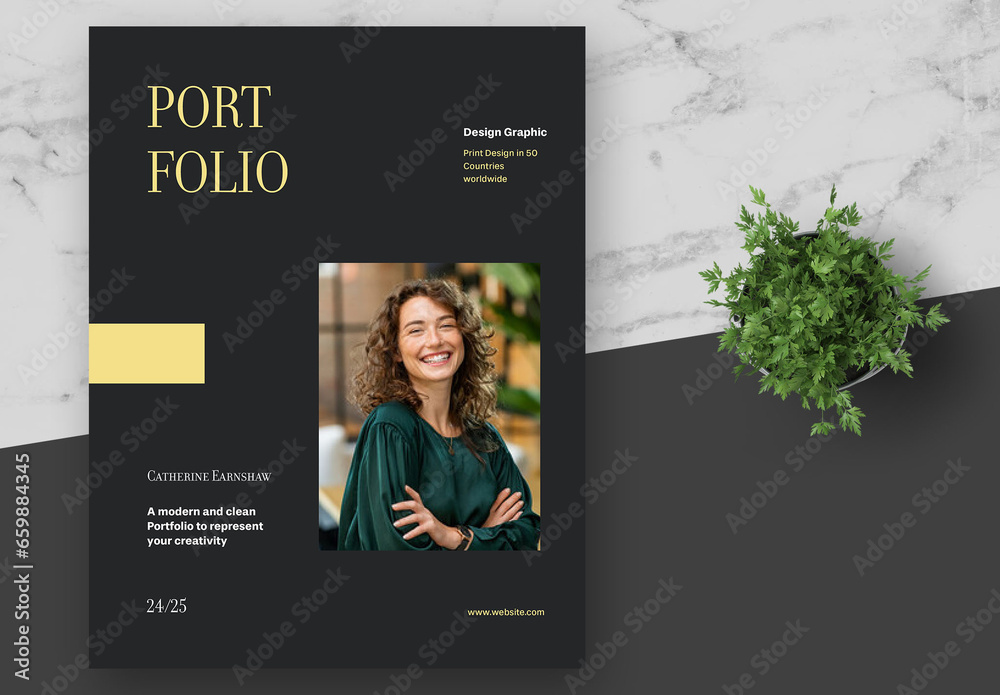 Black and Yellow Graphic Designer Minimalist Portfolio Stock Template ...