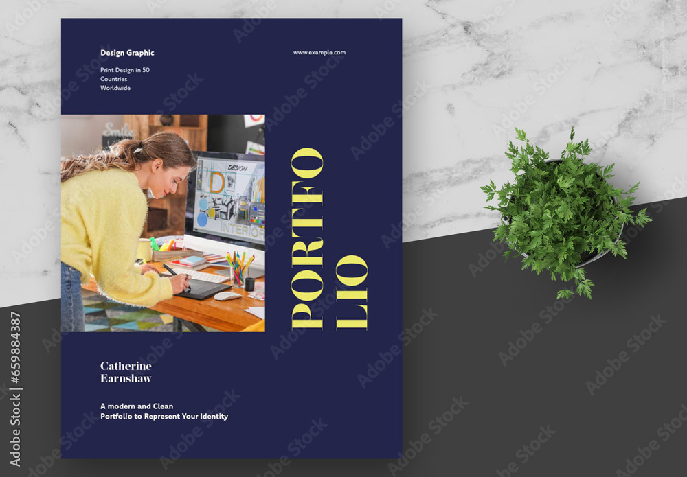 Blue and Yellow Clean Portfolio Stock Template | Adobe Stock