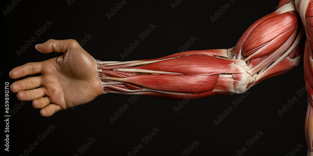 Hand and Forearm Anatomy Dorsal View black Background Human body parts ...