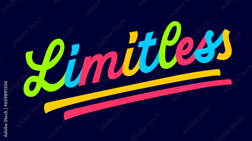 Limitless, inspirational phrase in bright, vibrant hues on a dark ...