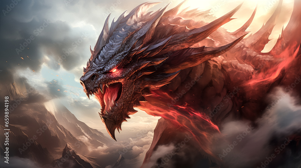 The image shows a stunning dragon, captivating the viewer with its ...
