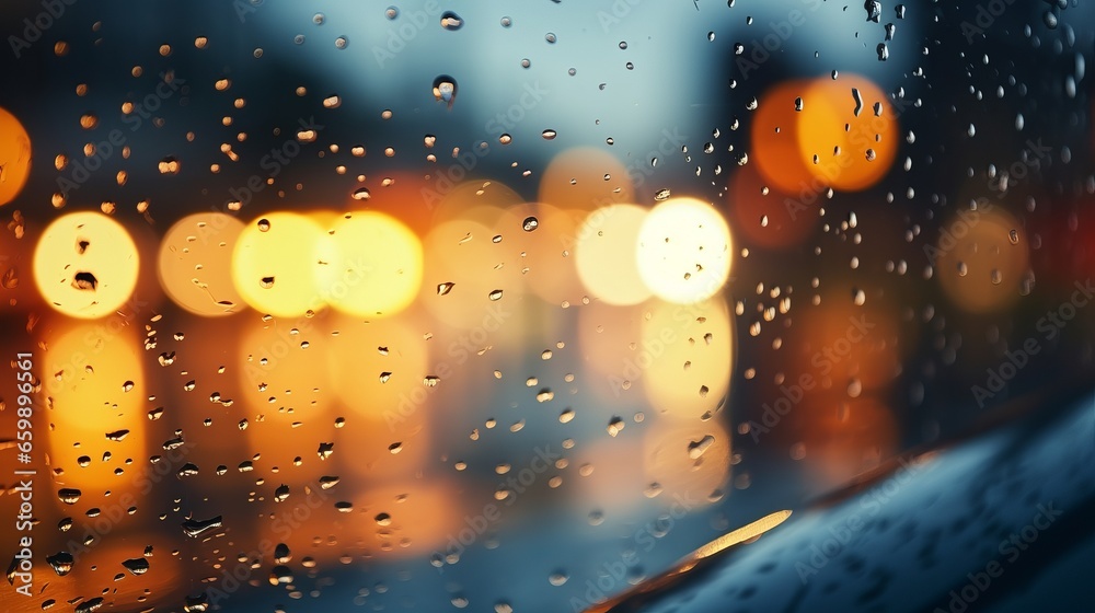Beautiful Rain drops of water on the windshield of the car with the ...