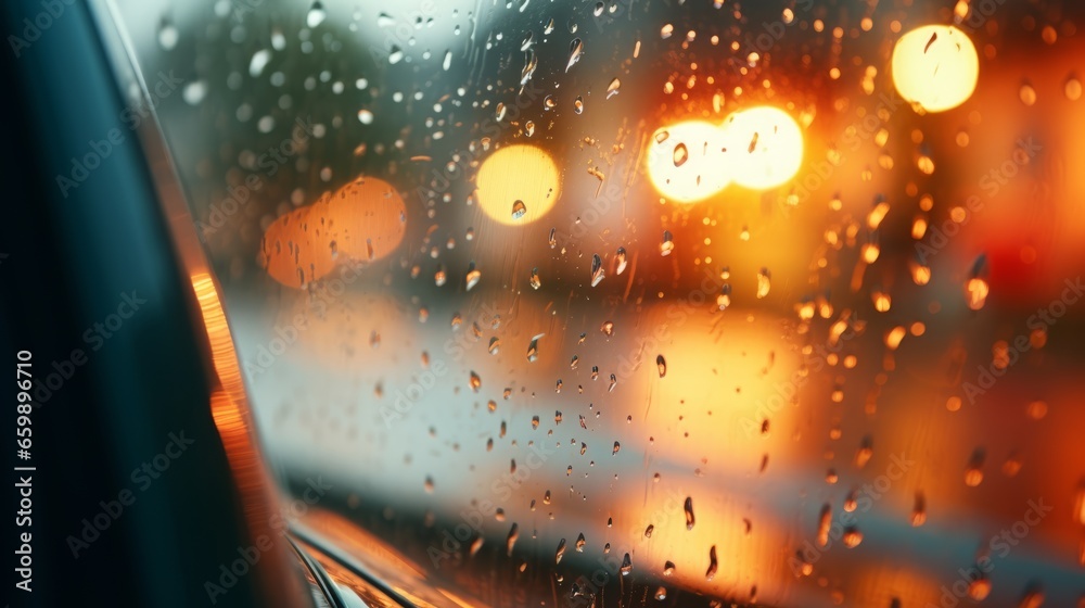 Beautiful Rain drops of water on the windshield of the car with the ...