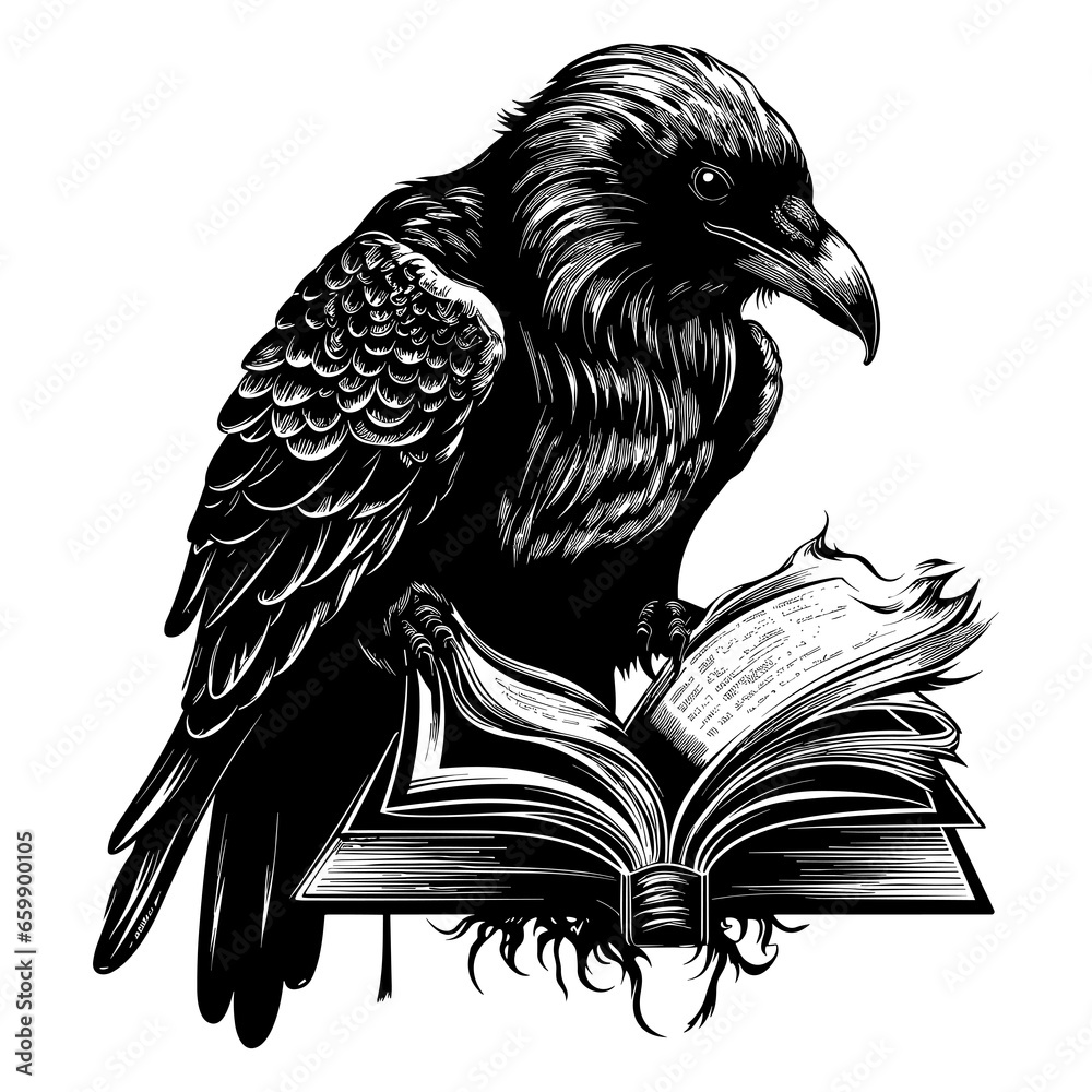 Raven reading book, isolated on transparent background, Generative Ai ...