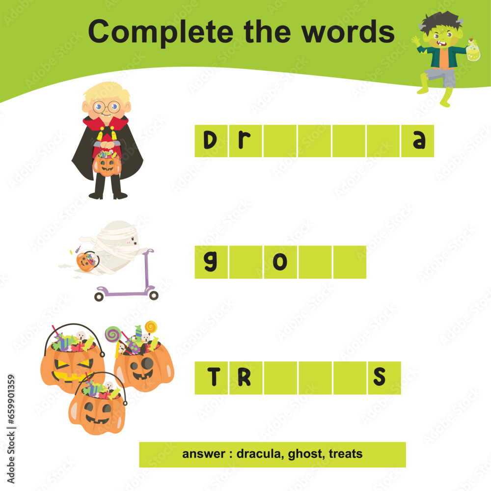 Complete the words worksheet. Write the missing letters and complete ...
