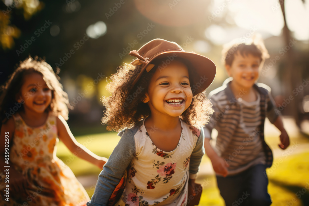 children of diverse backgrounds playing joyfully together in a colorful ...