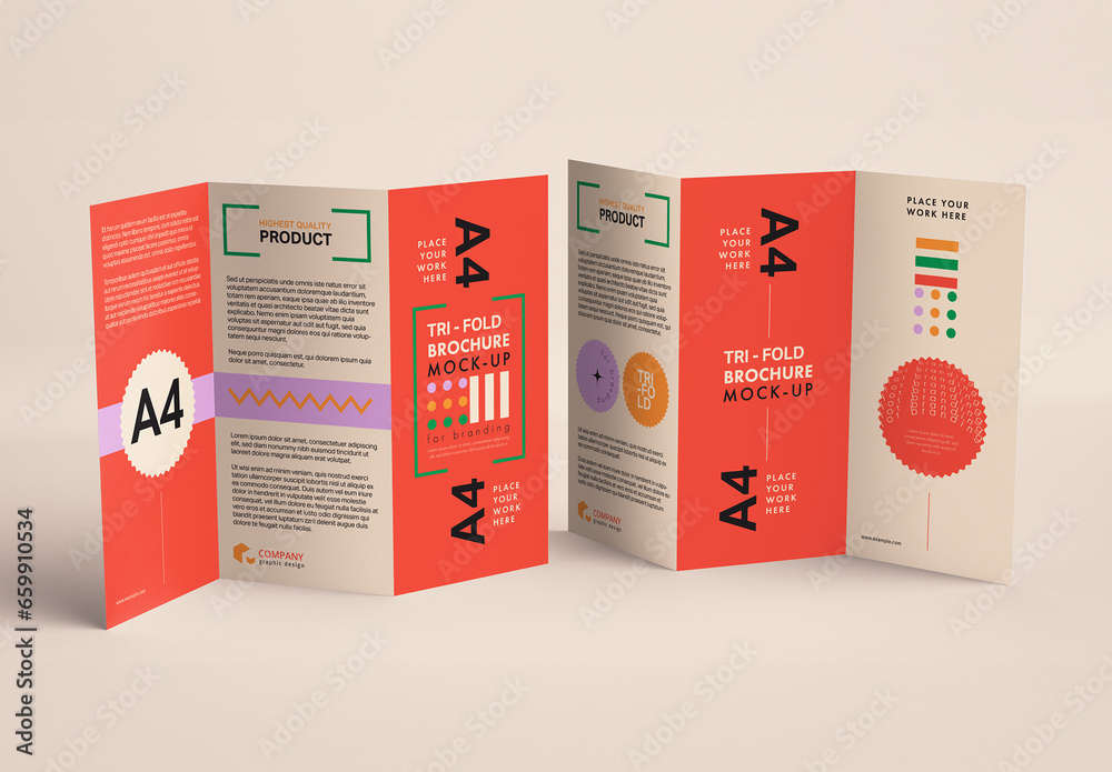 Standing Tri-Fold Brochure Mockup Stock Template | Adobe Stock