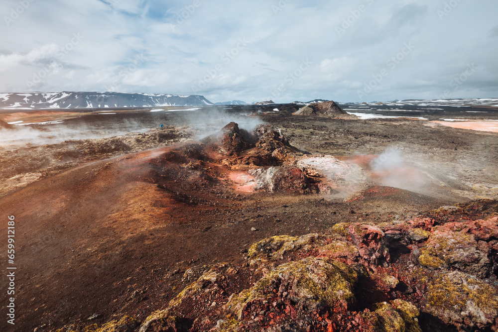 Exotic view of the geothermal valley Leirhnjukur. Location Myvatn lake ...
