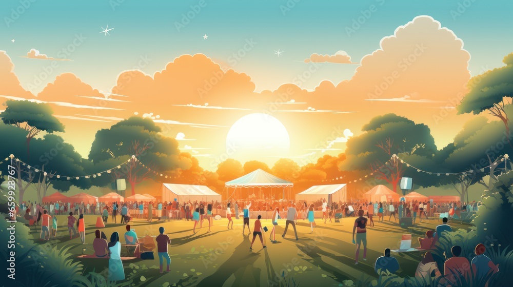 Vector art of music festival Outdoor concert with outdoor stage, live ...