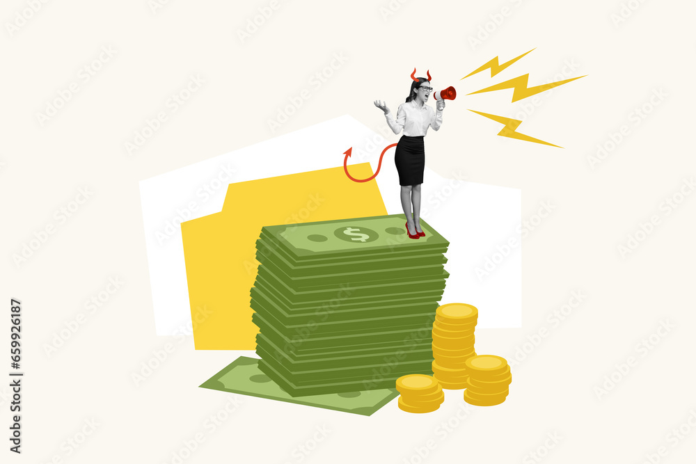 Creative collage artwork design of devil angry funny businesswoman ...
