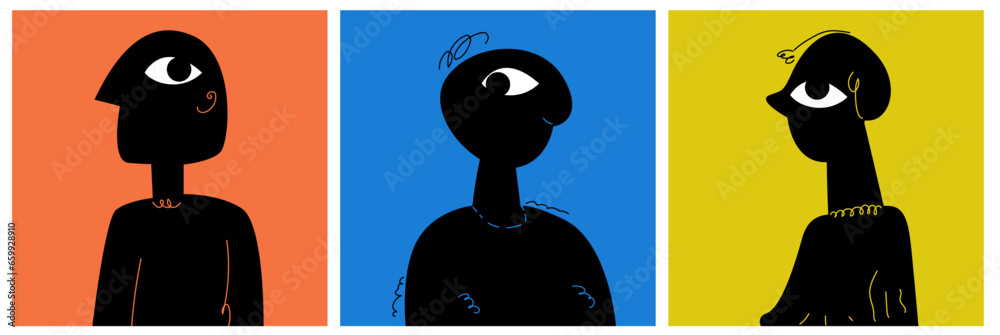 WebA set of weird square avatars on a bright background. Modern ...