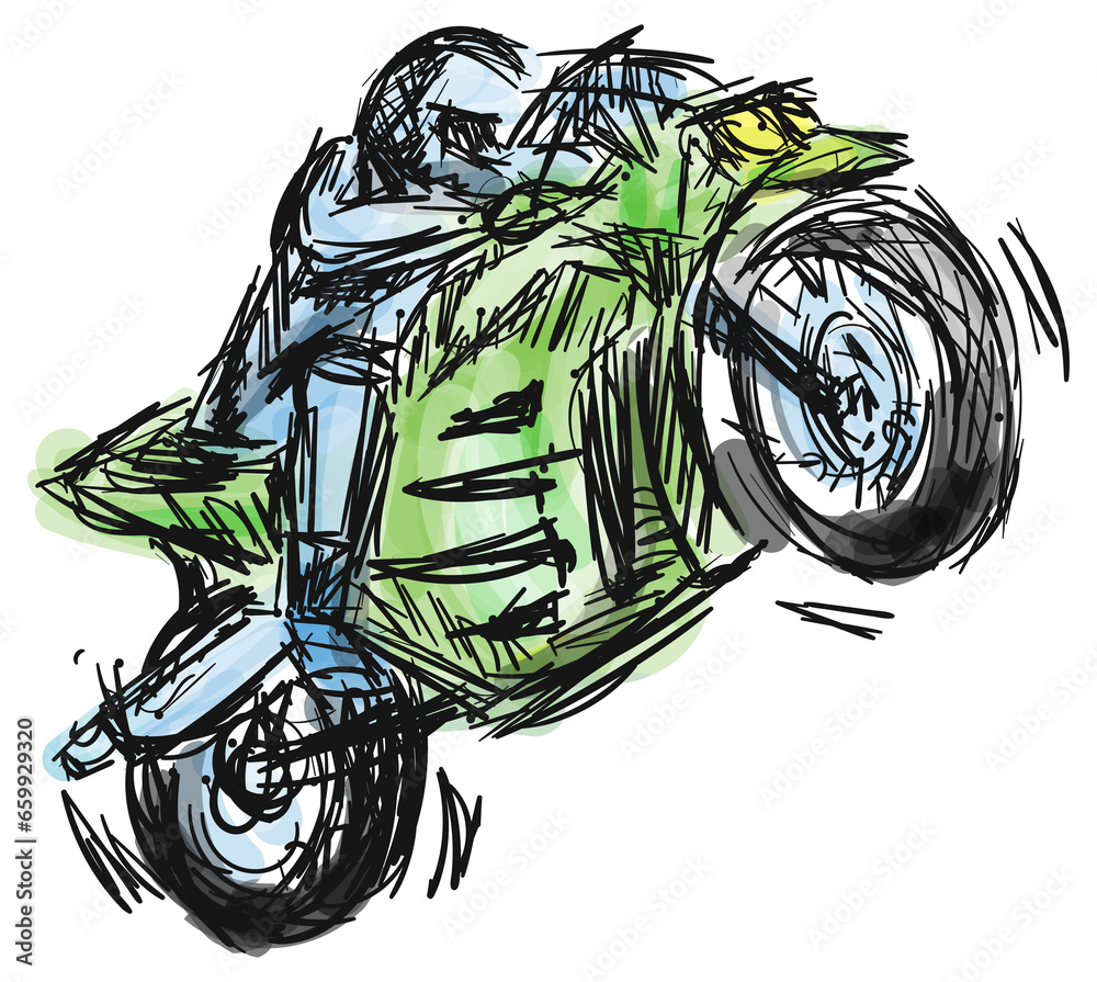 Biker motorcycle with powerful motor on speed road. Fast moto ...